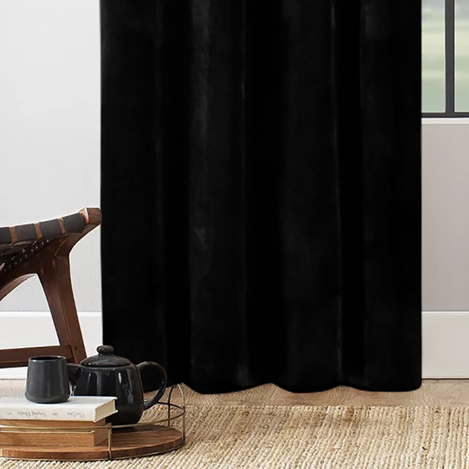 Thick Heavy Velvet Curtains PAIR of Eyelet Ring Top Fully Lined Ready ...