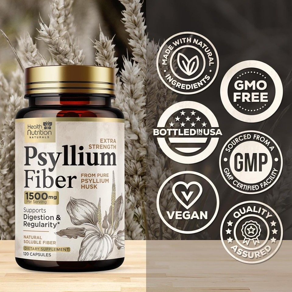 High Absorption Psyllium Husk Capsules 1500mg Daily Fiber Supplement ...