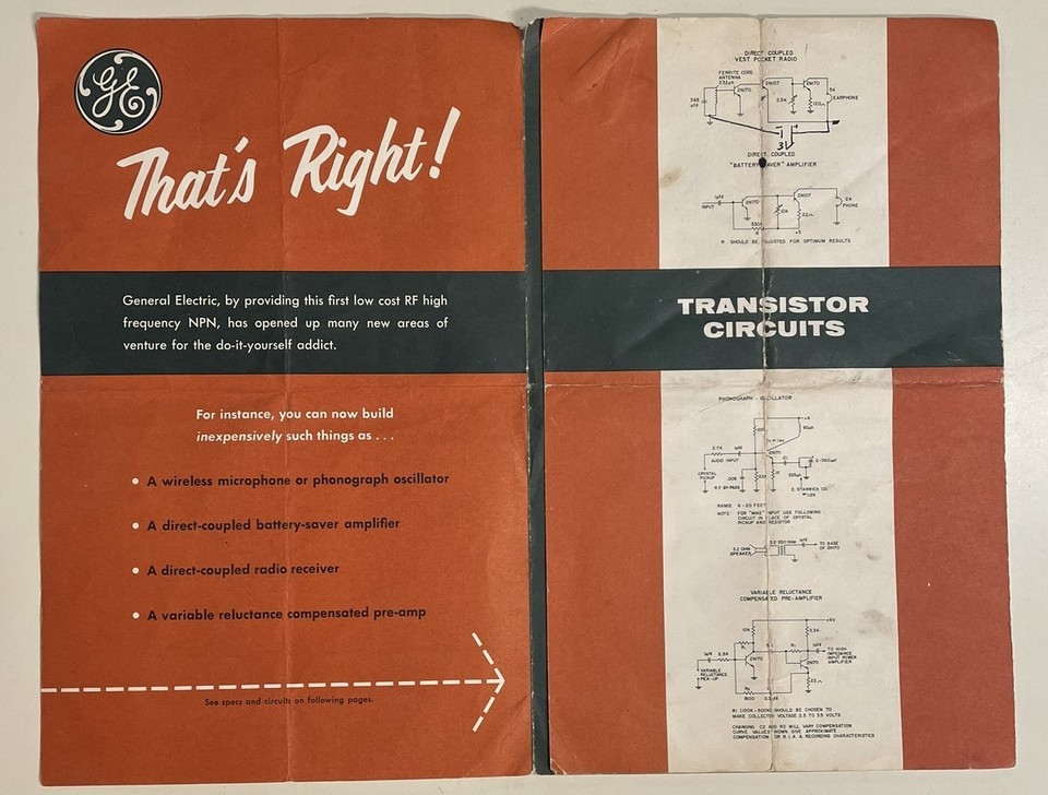 General Electric GE 2N170 Miniature Transistors NPN HF Transistor flyer ...