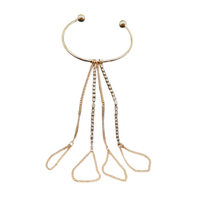 Women Gold Metal Cuff Bracelet Hand Chain Bling Ring 4 Fingers ...