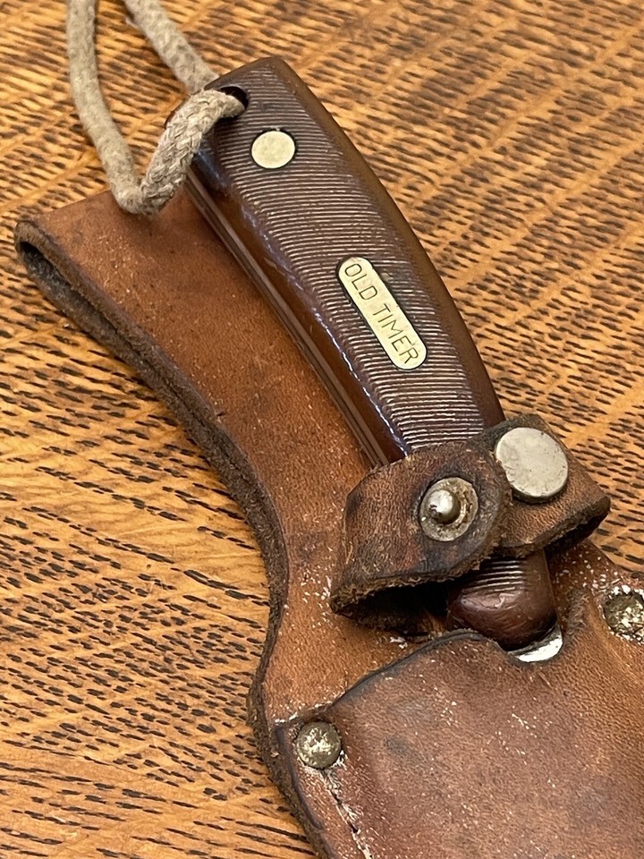 Early VINTAGE SCHRADE USA OLD TIMER #152 Sharp Finger KNIFE & LEATHER ...