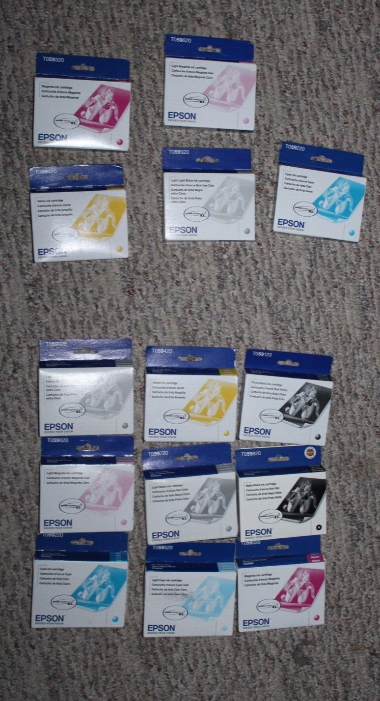 LOT OF 14 2023 GENUINE OEM FULL SET PLUS 5 EPSON PRINTER INK For R2400 ...