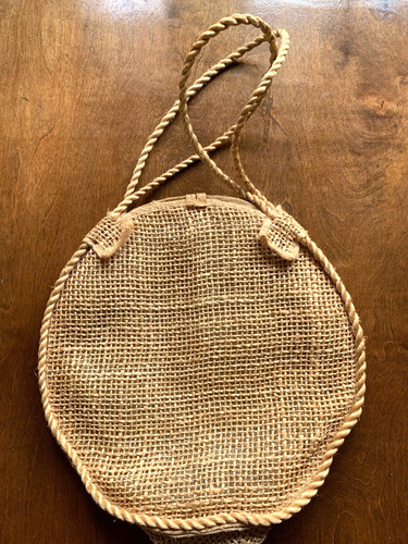 Vintage woven round shoulder bag retro beige size medium - large | eBay