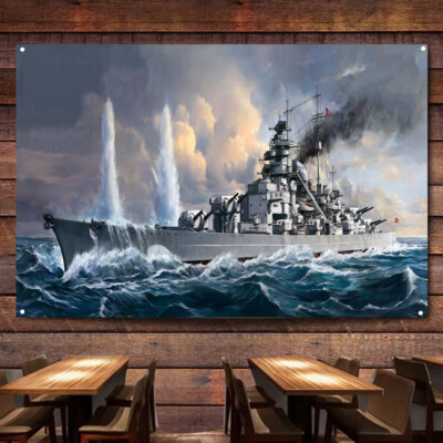 German Battleship Bismarck Wall Art Poster Warship Military Flag Decor ...