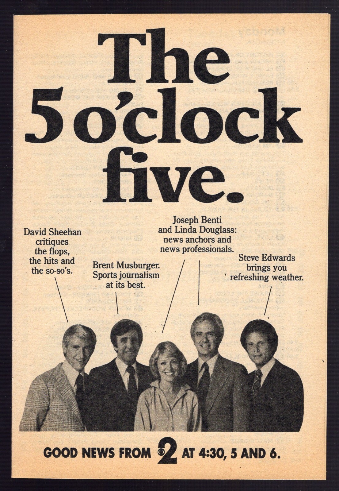 1979 KNXT TV NEWS AD/LINDA DOUGLASS/DAVID SHEEHAN/JOSEPH BENTI/STEVE ...
