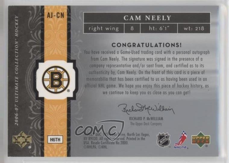 2006-07 Ultimate Collection Auto Jerseys /50 Cam Neely #AJ-CN Auto HOF ...