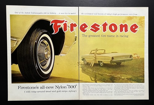 Firestone 500 Tires 1964 Vintage Print Ad 21"x13.5" greatest tire name ...