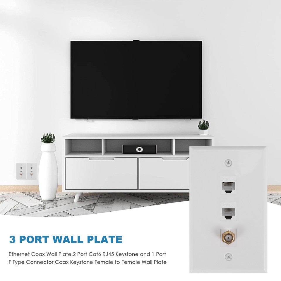 Ethernet Koax Wand Platte, 2 Port Cat6 RJ45 und 1 Port F Typ Anschluss ...