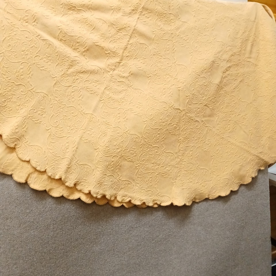 Golden Yellow Round Tablecloth Cotton 81" Floral Matelassé Boutis ...