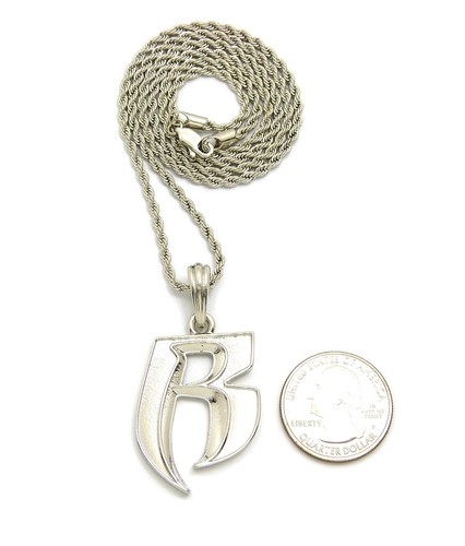 NEW 'R' RUFF RYDERS PENDANT & 24" BOX/CUBAN/ROPE CHAIN HIP HOP NECKLACE ...