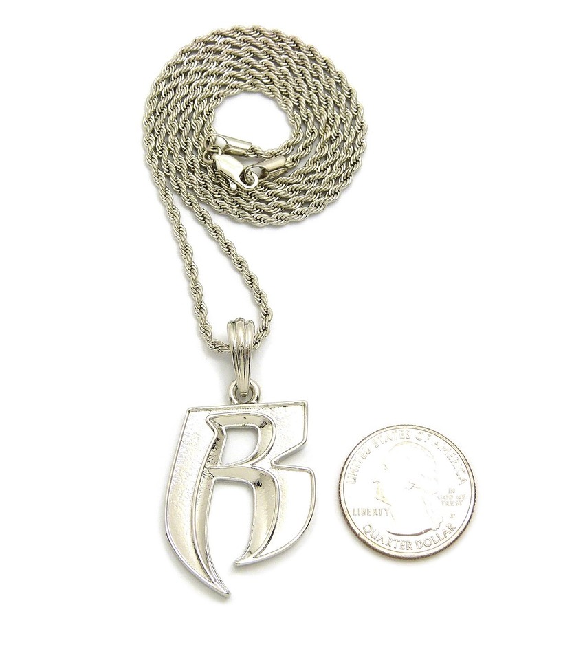 NEW 'R' RUFF RYDERS PENDANT & 24" BOX/CUBAN/ROPE CHAIN HIP HOP NECKLACE ...