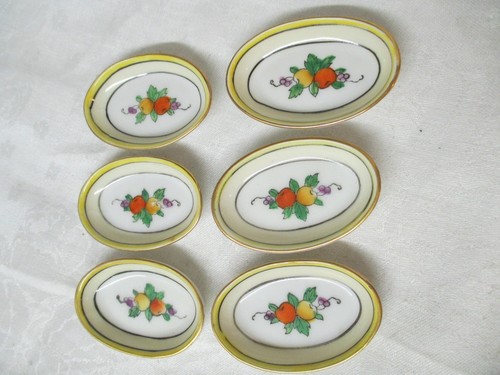 Vintage Japan 6 Noritake Open Salts Hand painted Fruit red label yellow ...