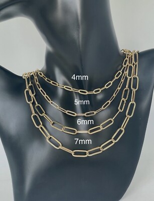 14k Real Gold Paperclip Chain, 14k Gold Paperclip Necklace, Paperclip 4 ...