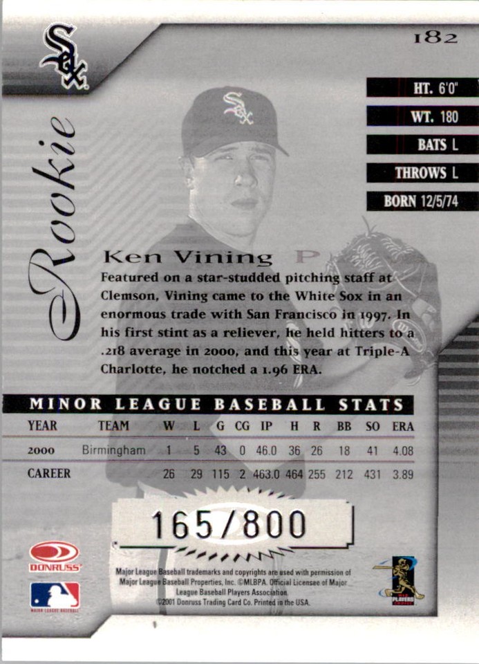 2001 Donruss Signature #182 Ken Vining RC /800 - NM-MT | eBay
