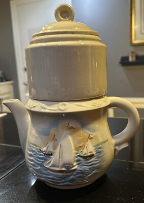 Vintage Porcelier Vitreous Sailboats Coffee/tea Pot 3pc | eBay
