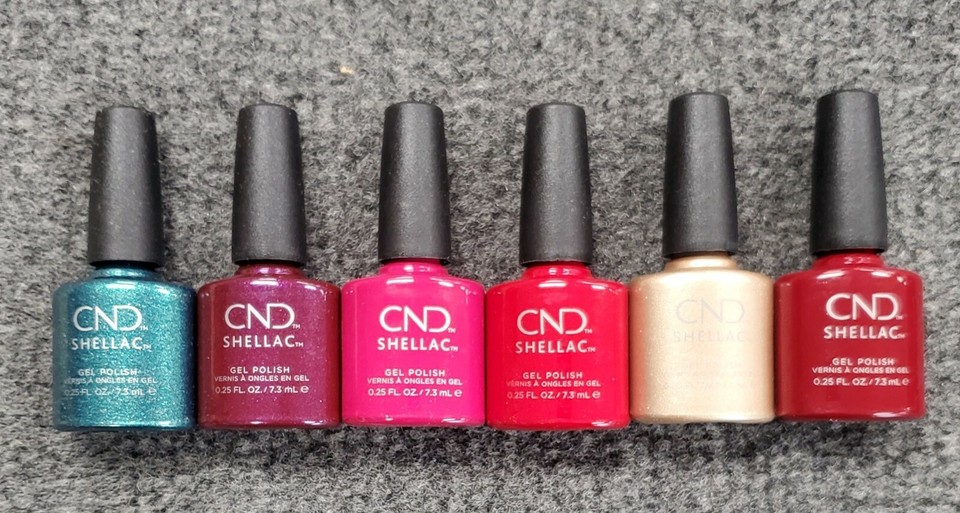 CND Shellac UV Gel Nail Polish Color 6 Pc Set Base Coat Top Coat ...