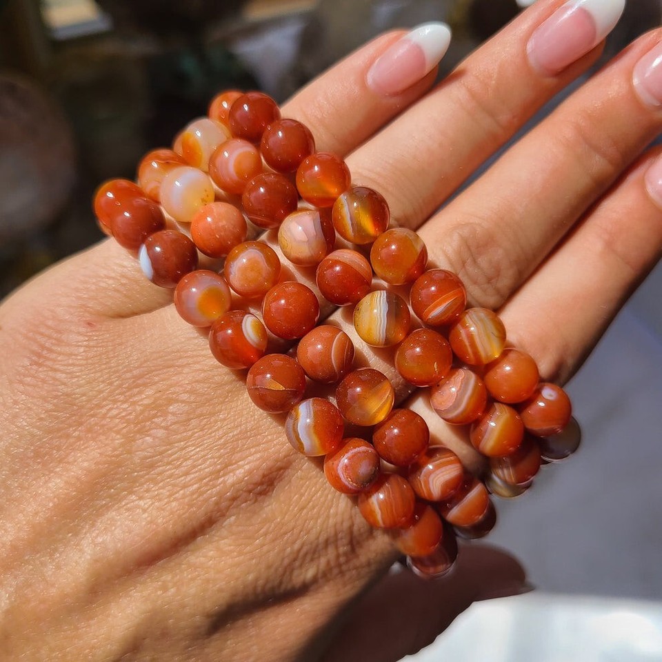 Natural 8mm Sardonyx Stone Bracelet Red Sardonyx Gemstone Stretch ...