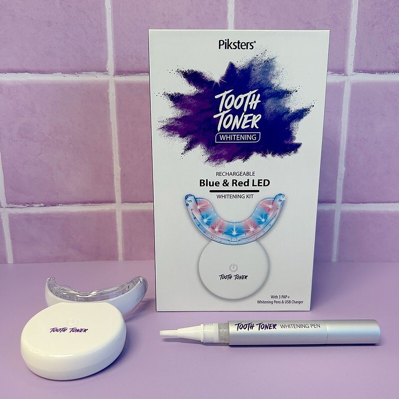 PIKSTERS Blue & Red LED Whitening KIT teeth whitener includes 3 pens ...