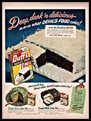1949 DUFF'S Devil's Food Cake Mix AD Mid-Century Baking Kitchen Vintage ...