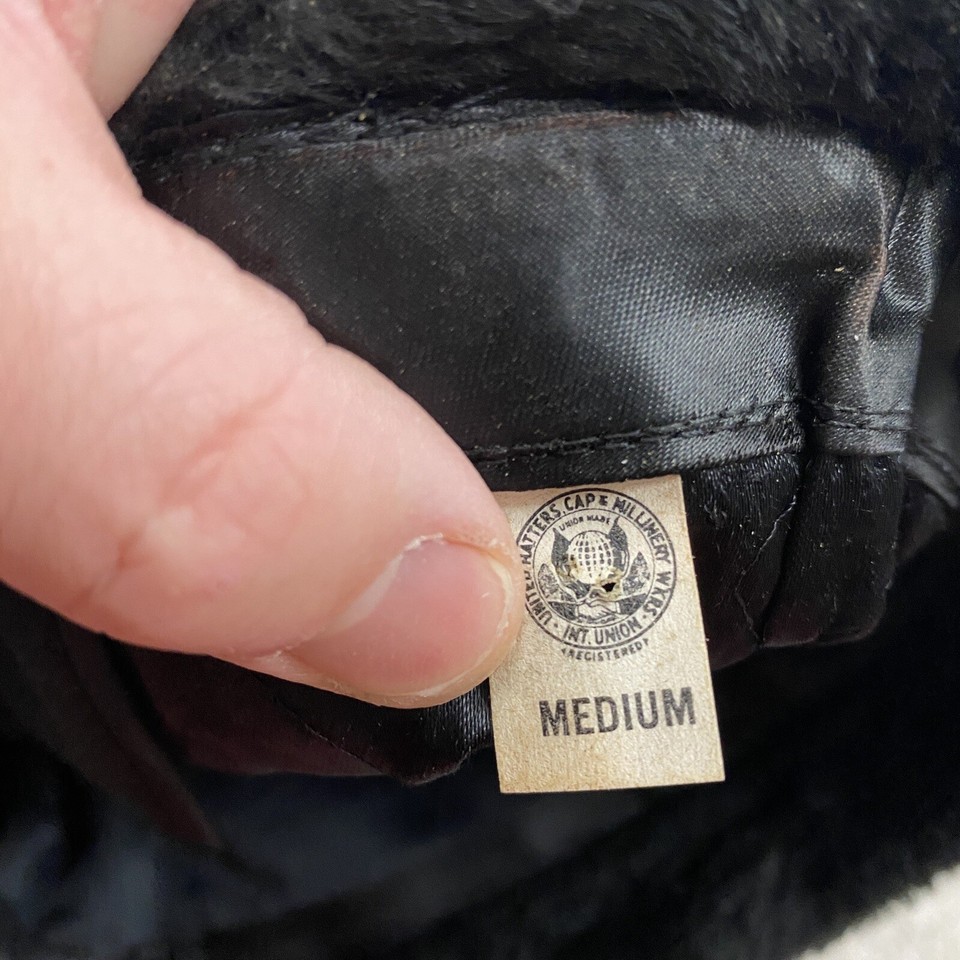 Vintage United Hatters Cap Millinery Hat Mens Medium Black Workers Faux ...