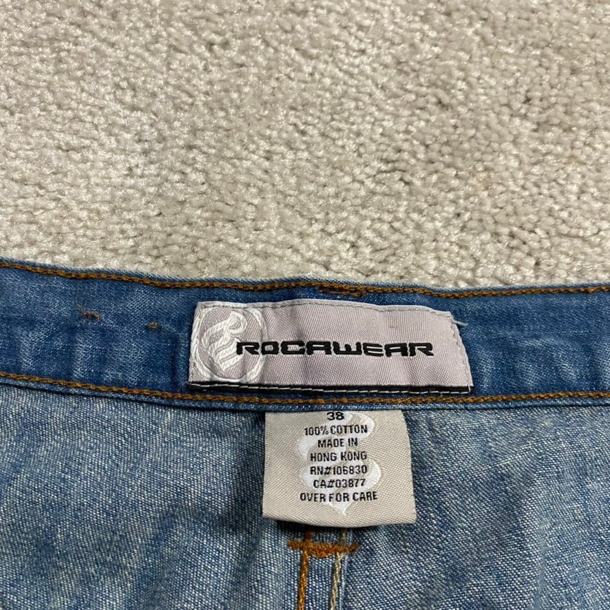 Y2K RocaWear Jean Shorts Mens 38* Embroidered Jorts Baggy Pockets Jay Z Grunge | eBay