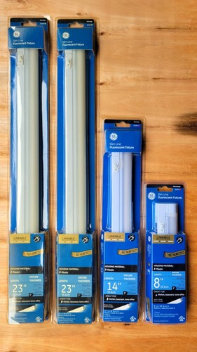 Lot of 4 GE Slim Line Fluorescent Fixtures 8" / 14" And (2) 23" - Warm ...
