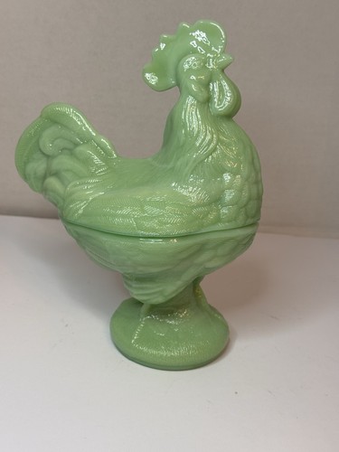 Green Jadeite Glass Depression Style Rooster Chicken Candy Dish | eBay