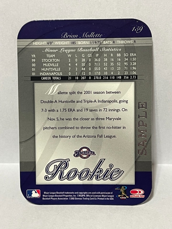 2002 Donruss Elite Turn of the Century #159 Brian Mallette - SAMPLE ...