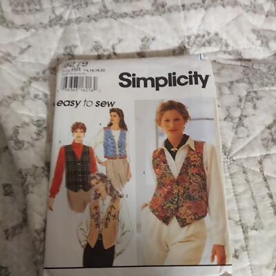 Simplicity 9279 Misses Vests with Trim Variations Sz 14-20 Partly Cut ...
