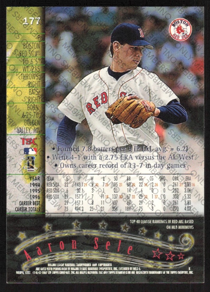 1997 Topps Stadium Club Members Only Aaron Sele #177 Boston Red Sox | eBay