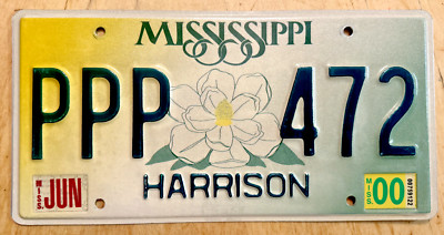 MISSISSIPPI GRAPHIC AUTO LICENSE PLATE " PPP 472 " MS TRIPPPLE P ...