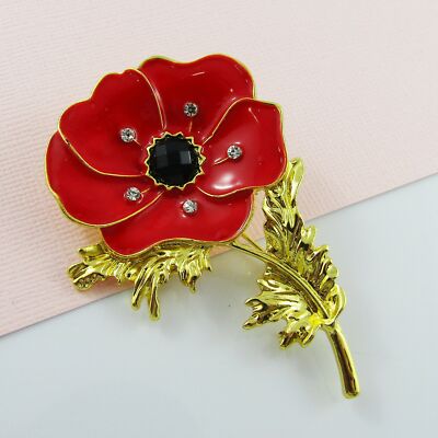 Enamel & Rhinestone ANZAC Remembrance Day Poppy Bar Pin Brooch 66x46mm ...