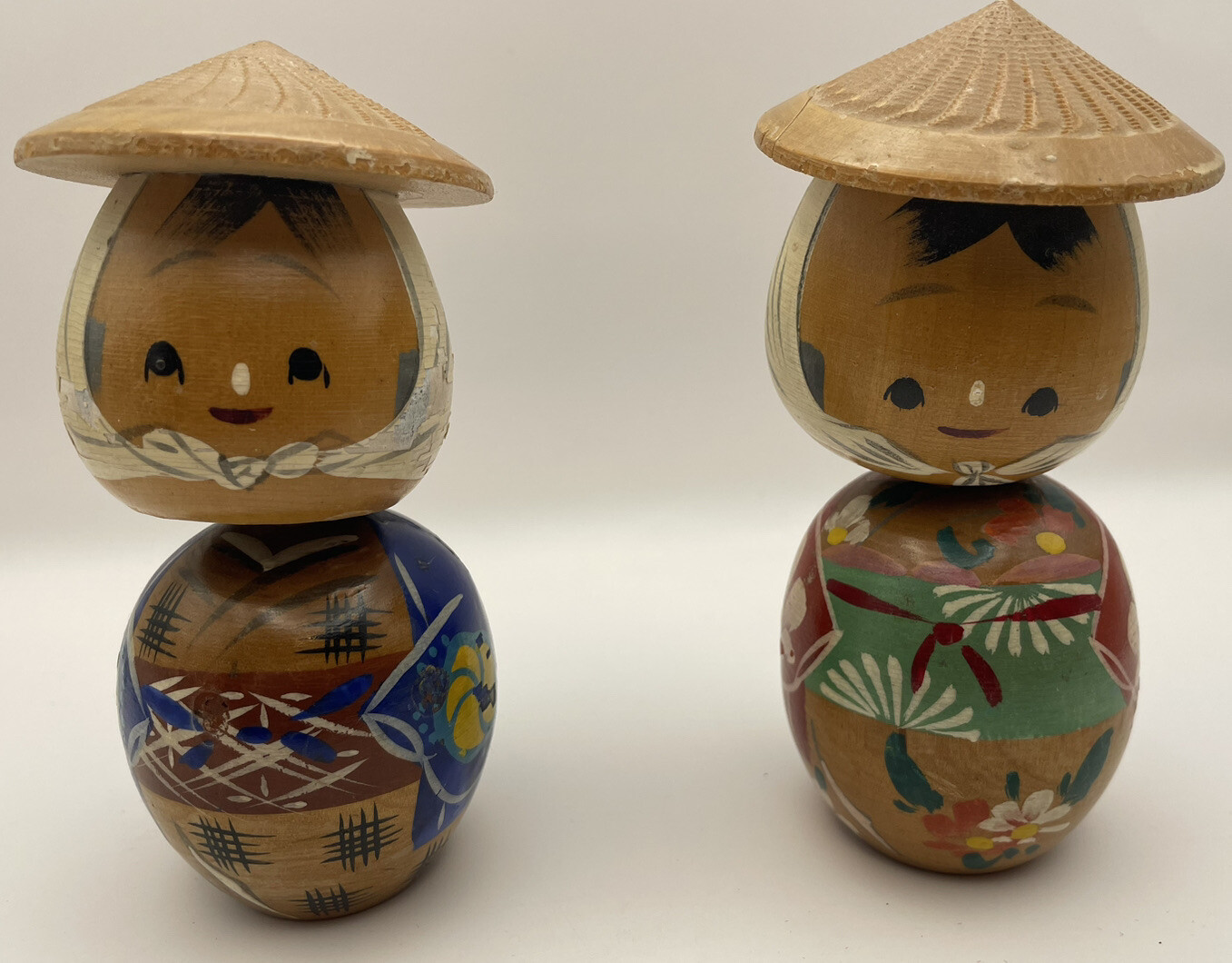 Japanese Kokeshi Bobble Head Nodder Dolls • Vintage Handpainted Wooden ...