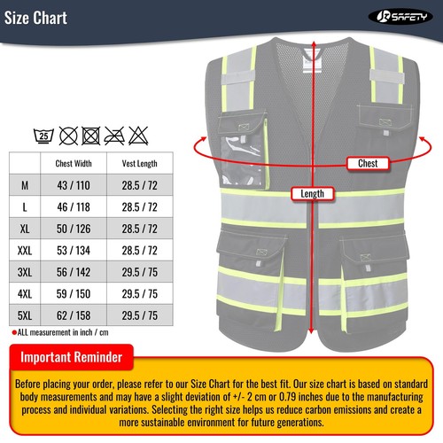 Safety Vest - Black L. Reflective, Mesh, Pockets. Men & Women. High ...
