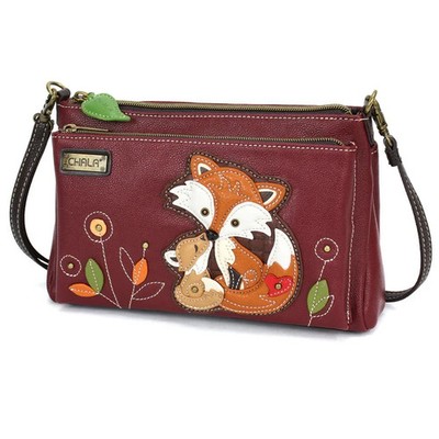 New Chala Deluxe Crossbody Bag Vegan FOX FAMILY Maroon Red RFID Gift | eBay