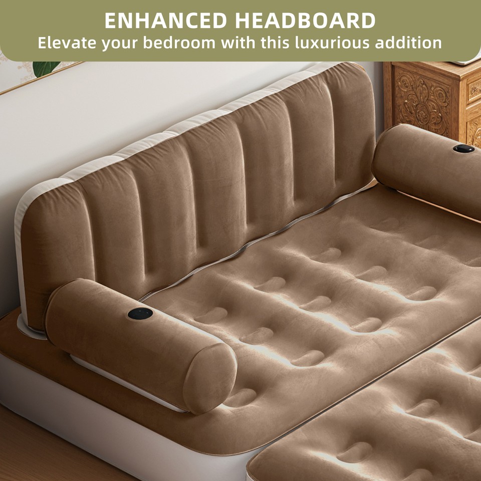 Queen Air Bed Mattress with Built-in Headboard Heavy Duty Inflatable ...