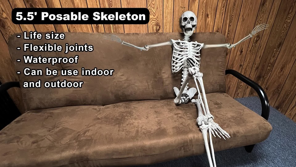 5.5FT Halloween Life Size Skeleton 66" Realistic Posable Human Hanging ...