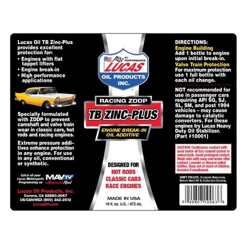 Lucas 10063 Engine Break-In Oil Additive, TB Zinc Plus, Case of 12 | eBay