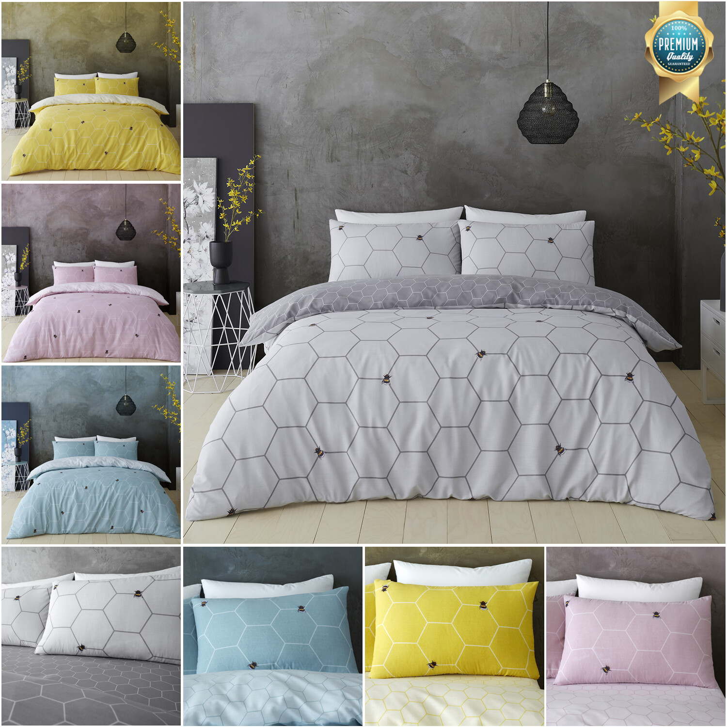 Honey Bee Happy Duvet Set Bumble Bees Quilt Cover Easy Care Reversible ...
