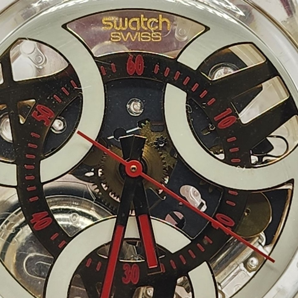 Vintage Swatch Watch skeleton Standard Feuer GK177 1993 red leather ...