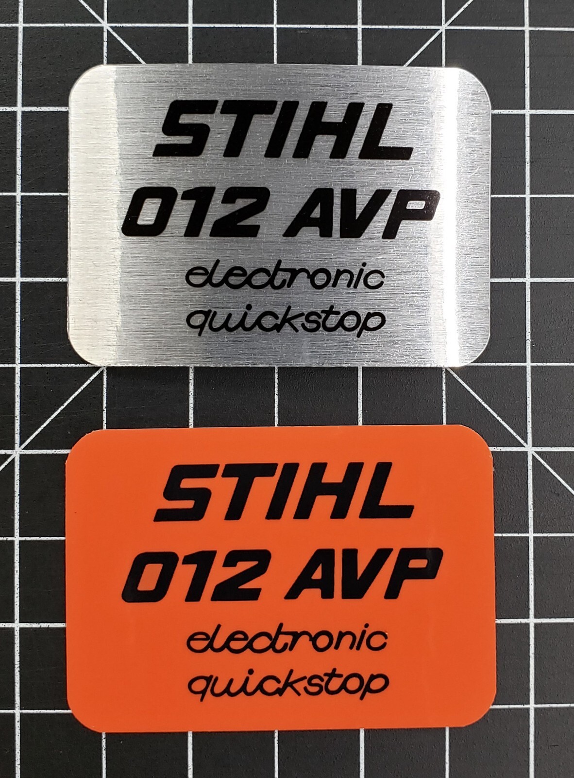 Stihl 012 AVP Electronic Quickstop badge plate "full overlay vinyl ...