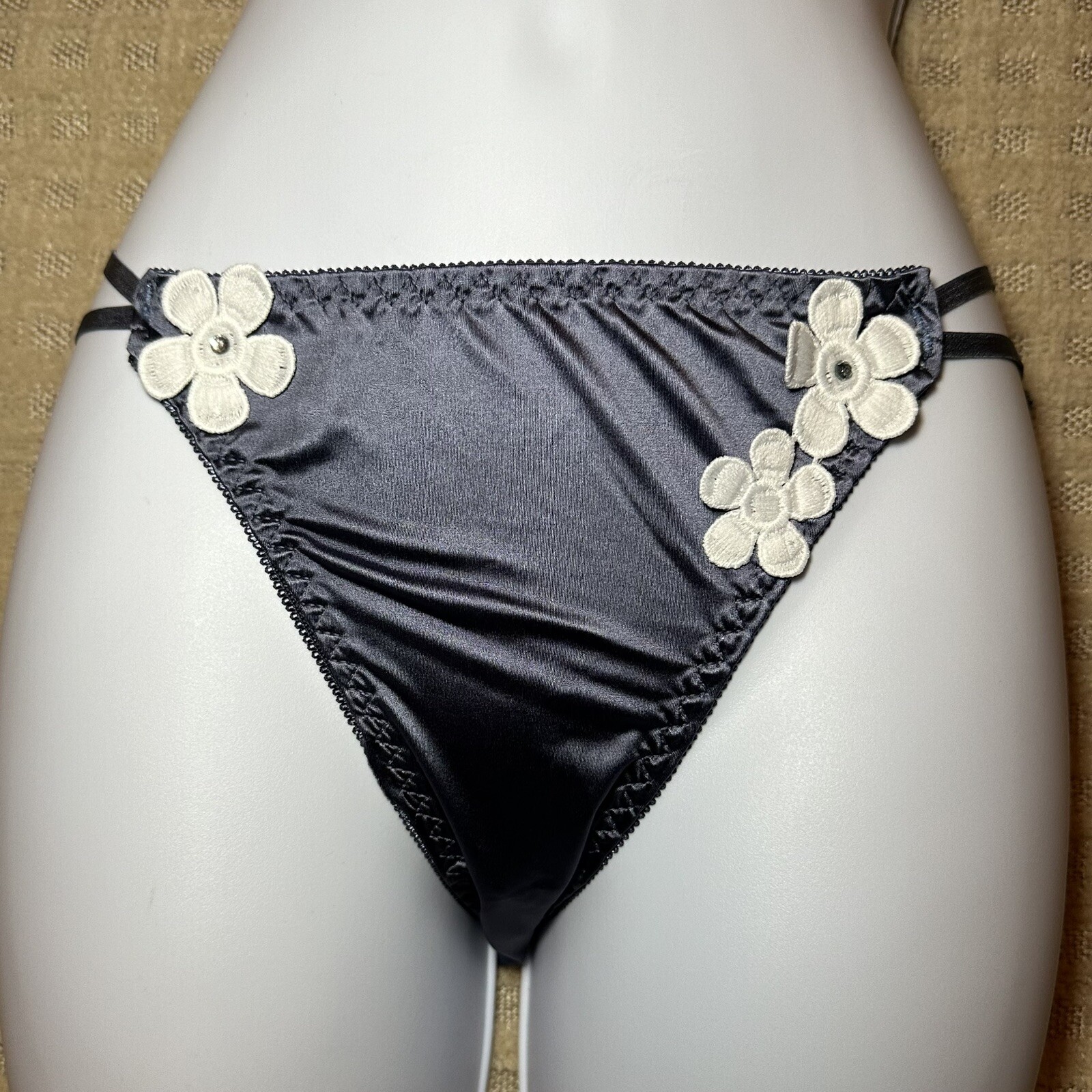 NWOT Shiny Blue Satin Cute Daisy Double String Bikini… - Gem