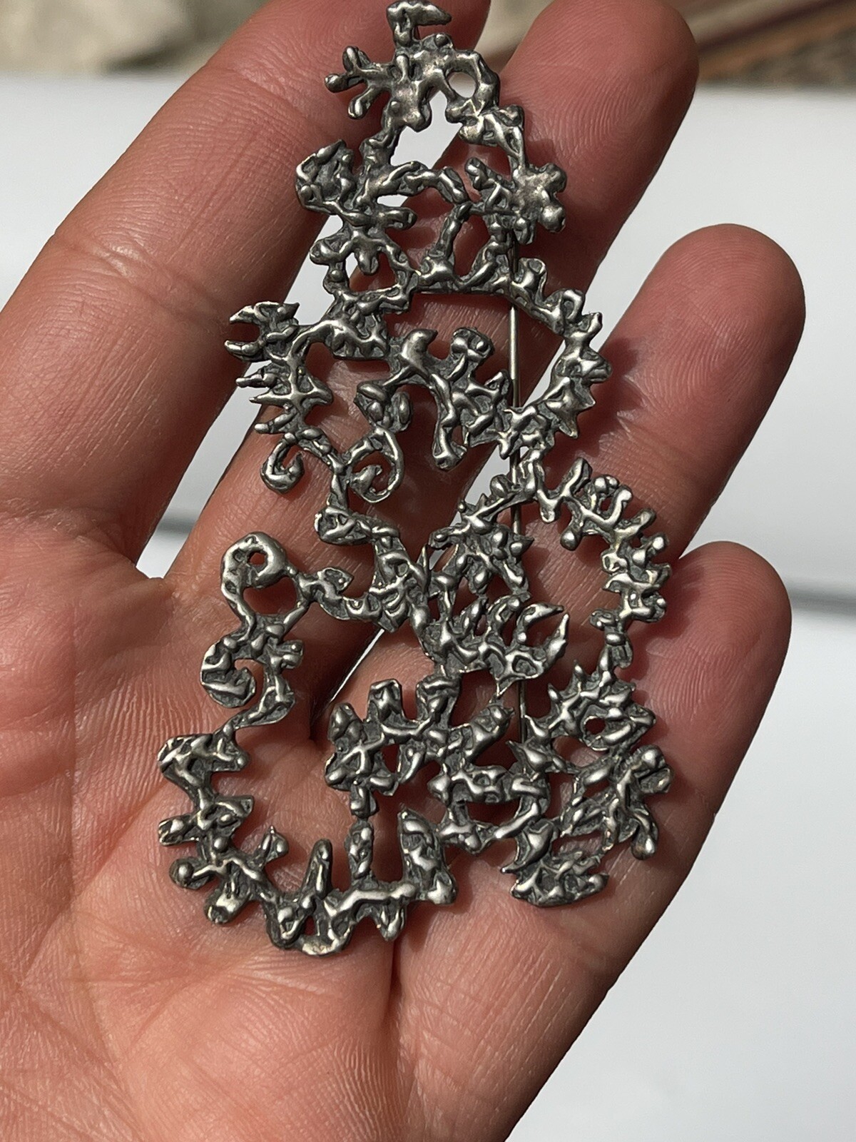 Large Vintage israeli pendant brooch silver 925 brutalist style Bier ...