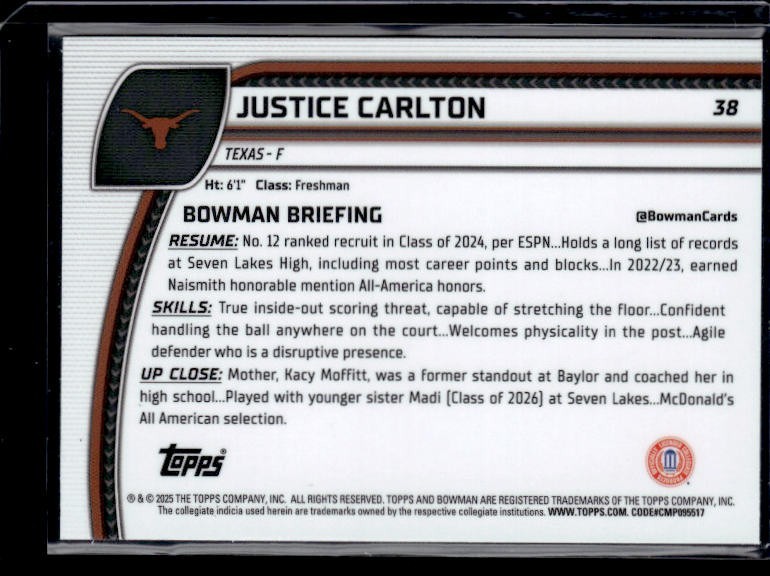 2024/25 Bowman U - Justice Carlton #38 Green Shimmer | eBay