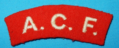 WW2 ACF AIR CADET FORCE SHOULDER TITLE PATCH CLOTH BADGE WHITE ON RED ...