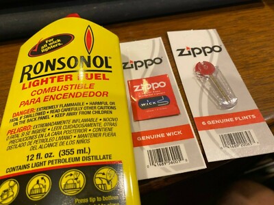 RONSON or Zippo 12oz Can Fuel Fluid and Flint & Wick Value Pack Combo ...