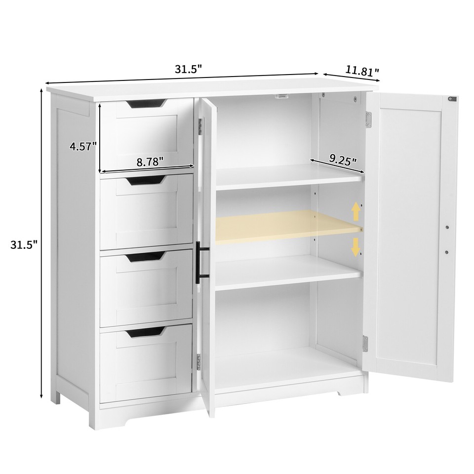 Floor Storage Cabinet with 3 Shelves & 2 Doors 4 Drawer Space Saver ...