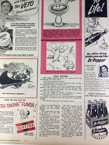 Atlanta GA Print Ad 1952 AJC Dr. Pepper Dentyne Gum Veto Deodorant ...
