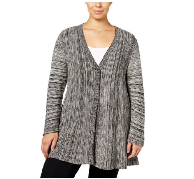 Style & Co. Women's Plus Ribbed Knit Long Sleeves Sweater Black Combo ...