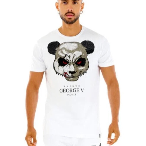Avenue George V Paris White Men's fitted T-Shirt Teddy Panda Rhinestone ...